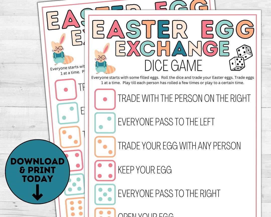 Easter Egg Exchange Dice Game / Easter Party Games / Printable Easter ...