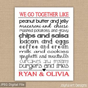 We Go Together Like Custom PRINTABLE. Wedding Gift. Kitchen Decor ...