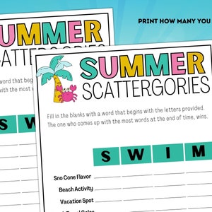 Summer Scattergories / Summer Party Game / Printable Summertime Game ...