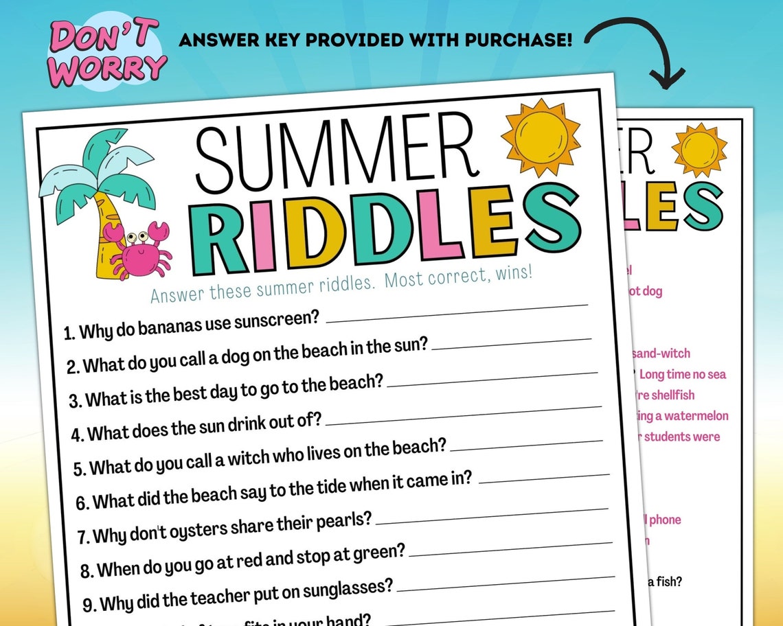 Summer Riddles Game / Summer Party Game / Printable Summertime Game ...