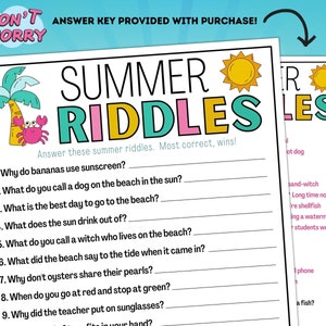 Summer Riddles Game / Summer Party Game / Printable Summertime Game ...