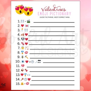 Valentines Emoji Pictionary Game / Valentine's Day Emoji Pictionary ...