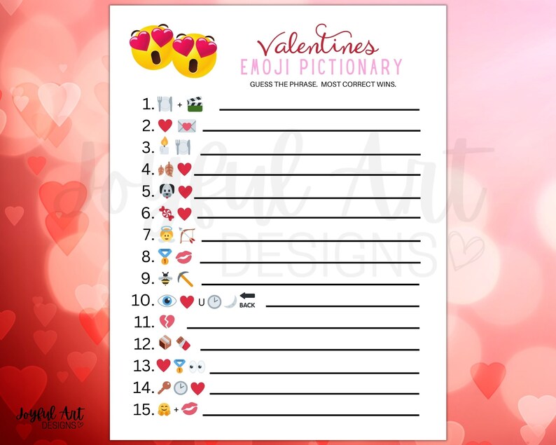 Valentines Emoji Pictionary Game / Valentine's Day Emoji - Etsy