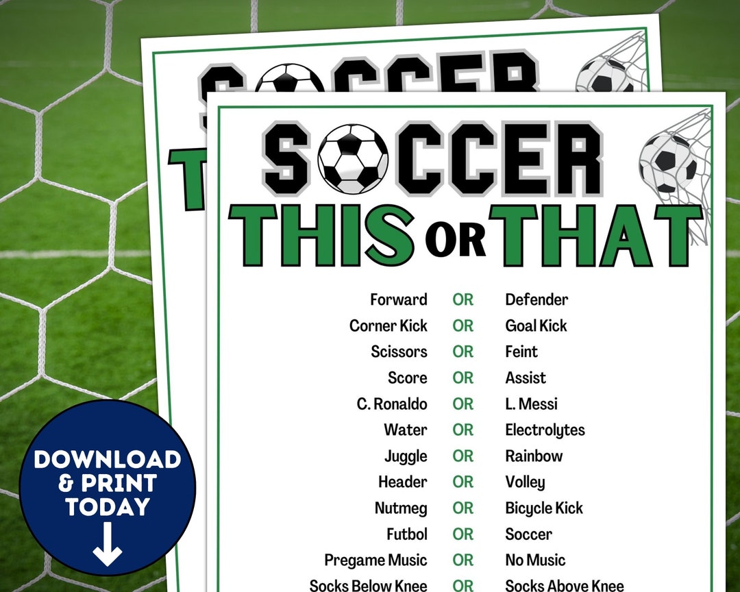 Soccer This or That / Would You Rather / Printable Soccer Team Party ...