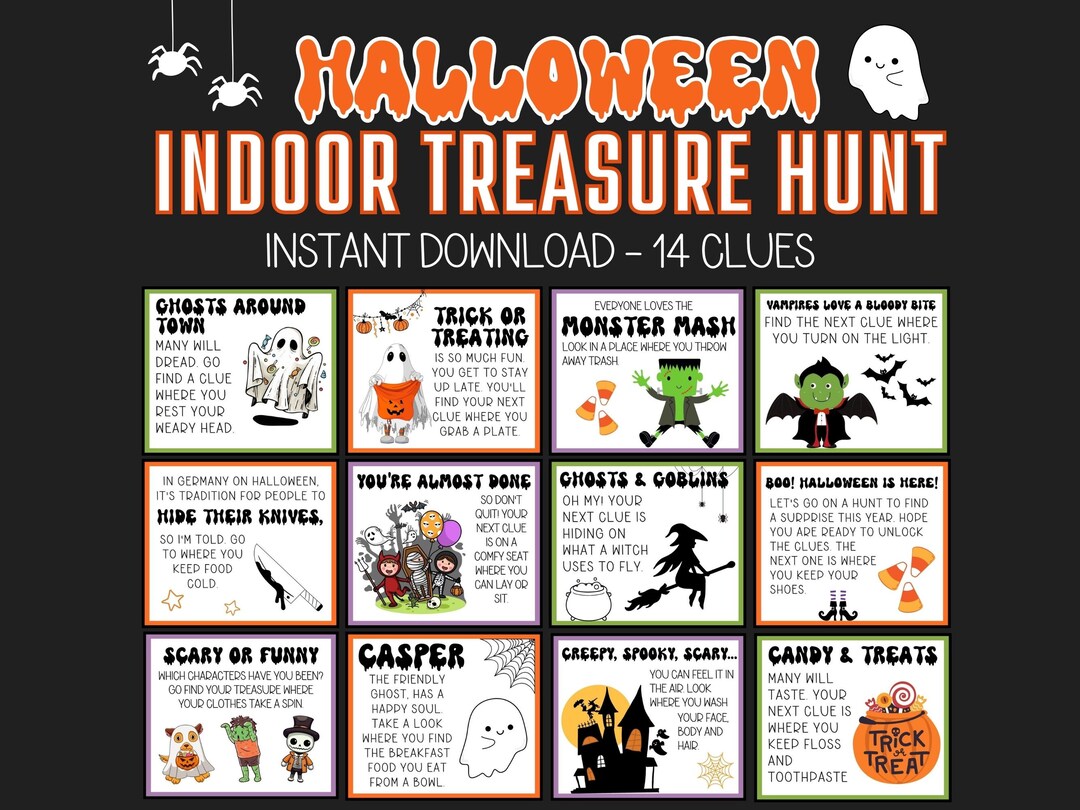 Halloween Scavenger Hunt for Kids / Indoor Treasure Hunt / Halloween ...