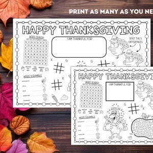 Fall Thanksgiving Placemat for Kids Table Decor Thanksgiving Coloring ...