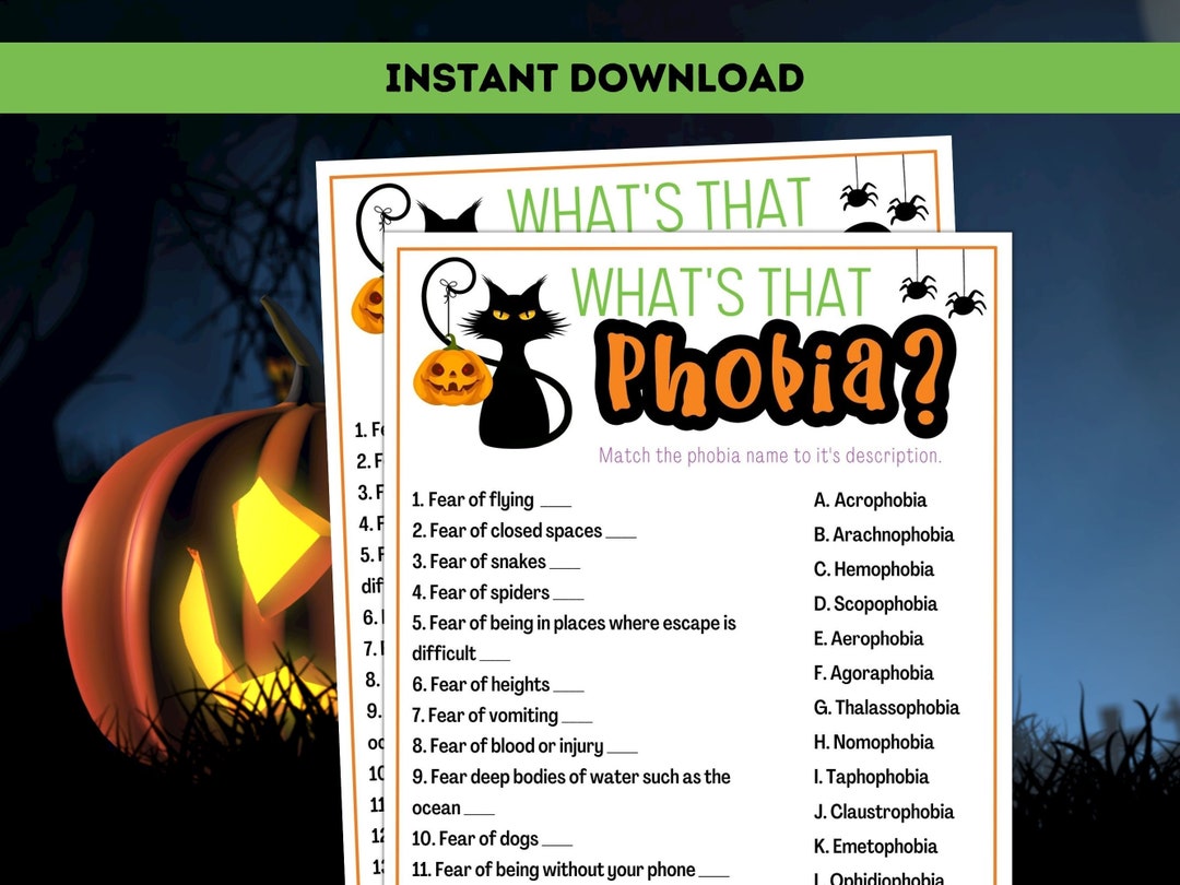 Halloween Phobia Game / Halloween Party Games / Printable Halloween ...