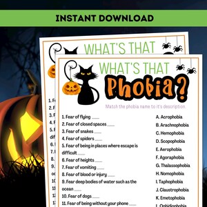 Halloween Phobia Game / Halloween Party Games / Printable Halloween ...
