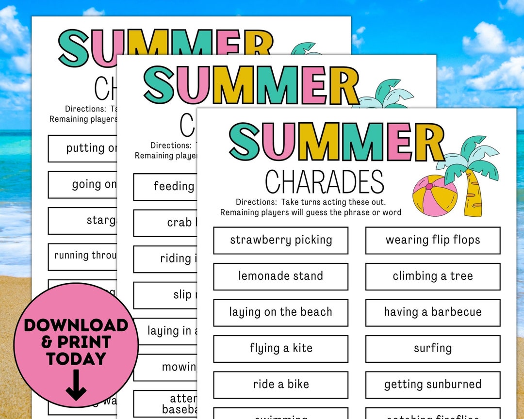 Summer Charades Game / Summer Party Game / Printable Summertime Game ...