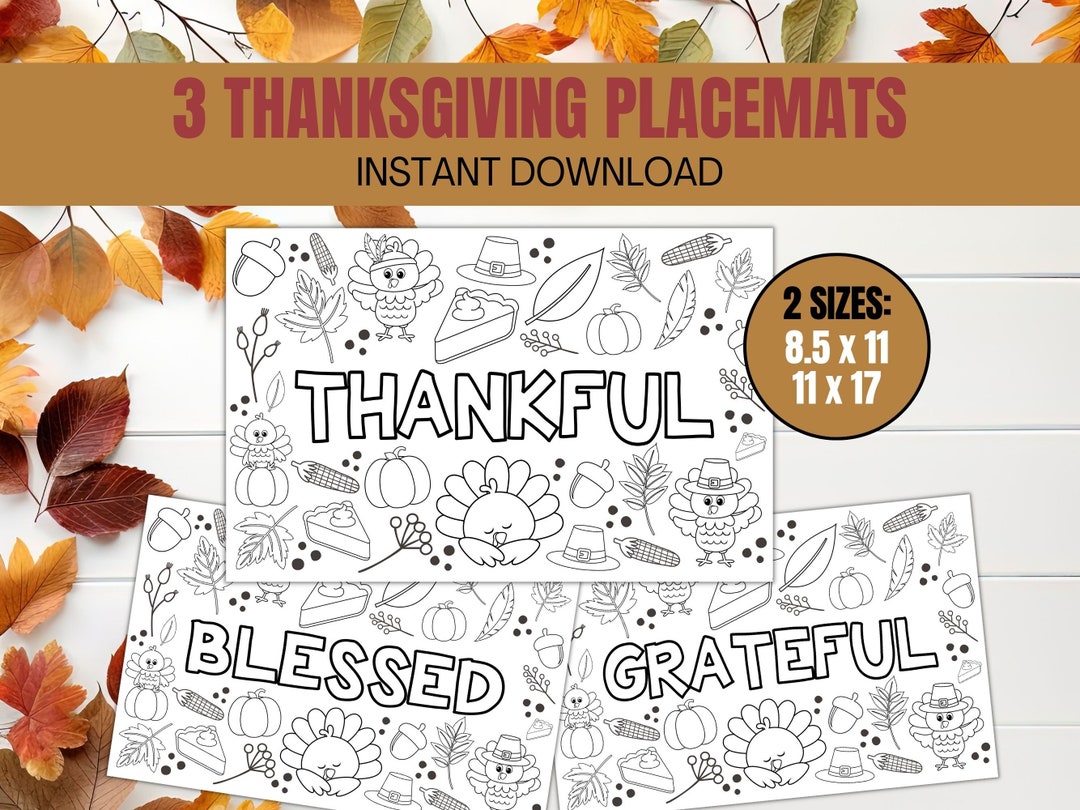 Printable Thanksgiving Placemats, 8.5x11 and 11x17, THREE Kid's ...