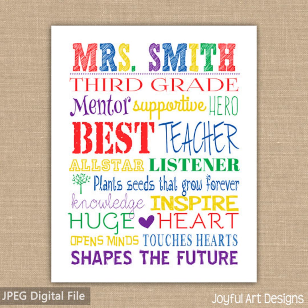Teacher Subway Art PRINTABLE. Custom Teacher Name Custom Colors ...