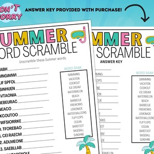 Word Scramble Summer Game / Summer Party Games / Printable Summertime ...