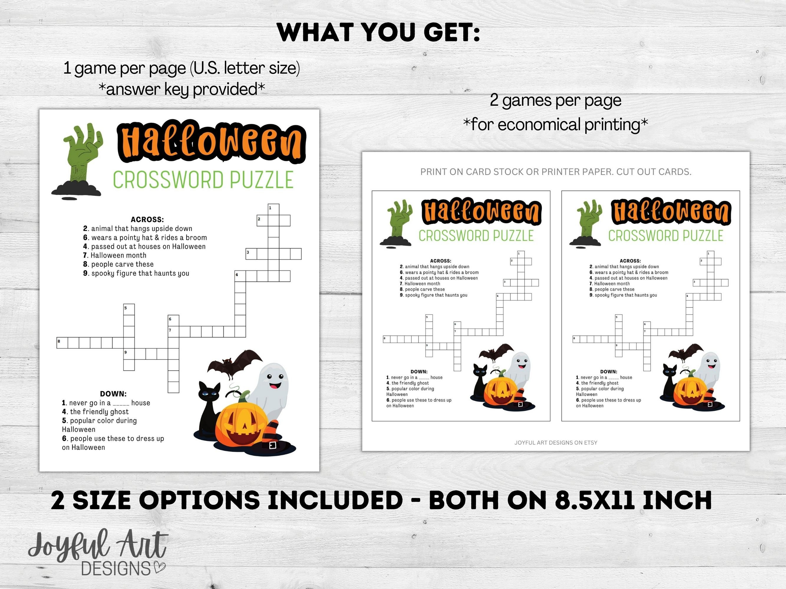 Halloween Crossword Puzzle / Halloween Party Games / Printable ...