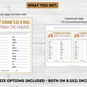 Thanksgiving Finish the Phrase / Finish the Phrase Game / Fall Holiday ...