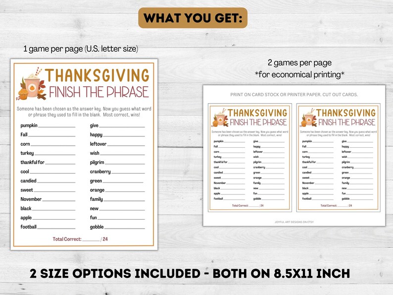 Thanksgiving Finish the Phrase / Finish the Phrase Game / Fall Holiday ...