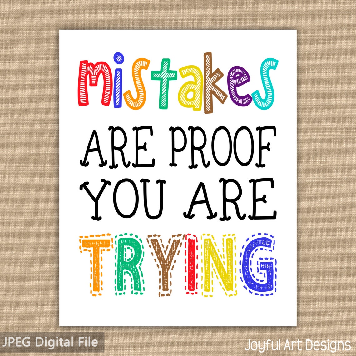Classroom Poster sign. Mistakes are proof you are Trying. | Etsy