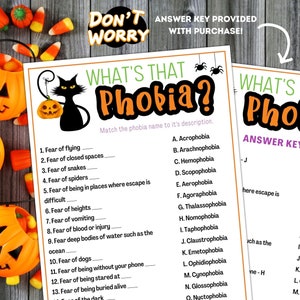 Halloween Phobia Game / Halloween Party Games / Printable Halloween ...