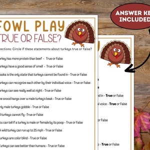Thanksgiving Trivia Game / Thanksgiving Fowl Play Turkey Game / True or ...