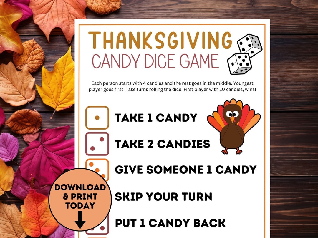 Thanksgiving Candy Dice Game / Fun Thanksgiving Games / Kids Table ...
