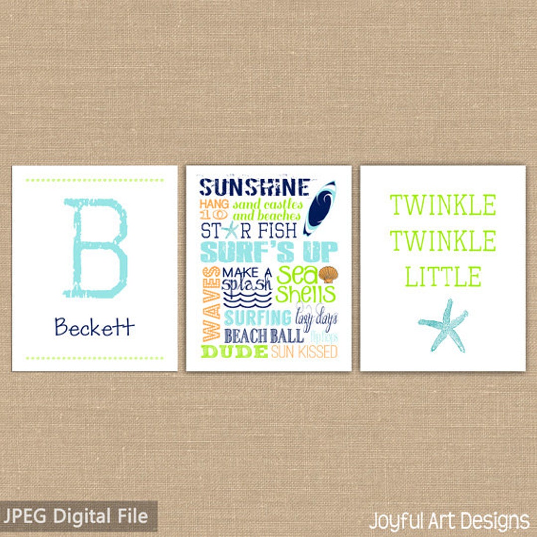 Beach Theme Nursery Wall Art PRINTABLE Signs. Baby Monogram Sign. Beach ...