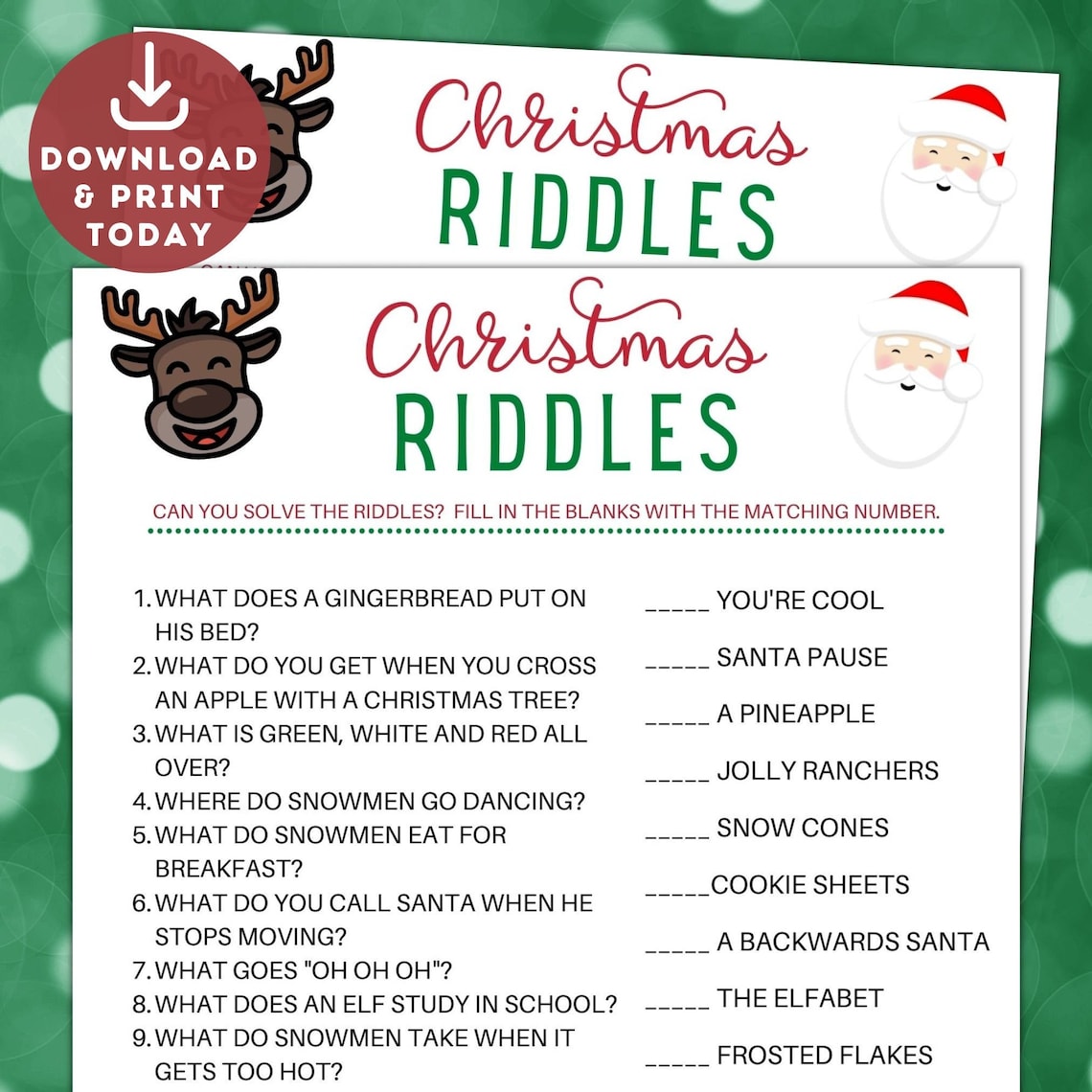 Christmas Riddles / Christmas Party Games / Christmas Trivia / - Etsy