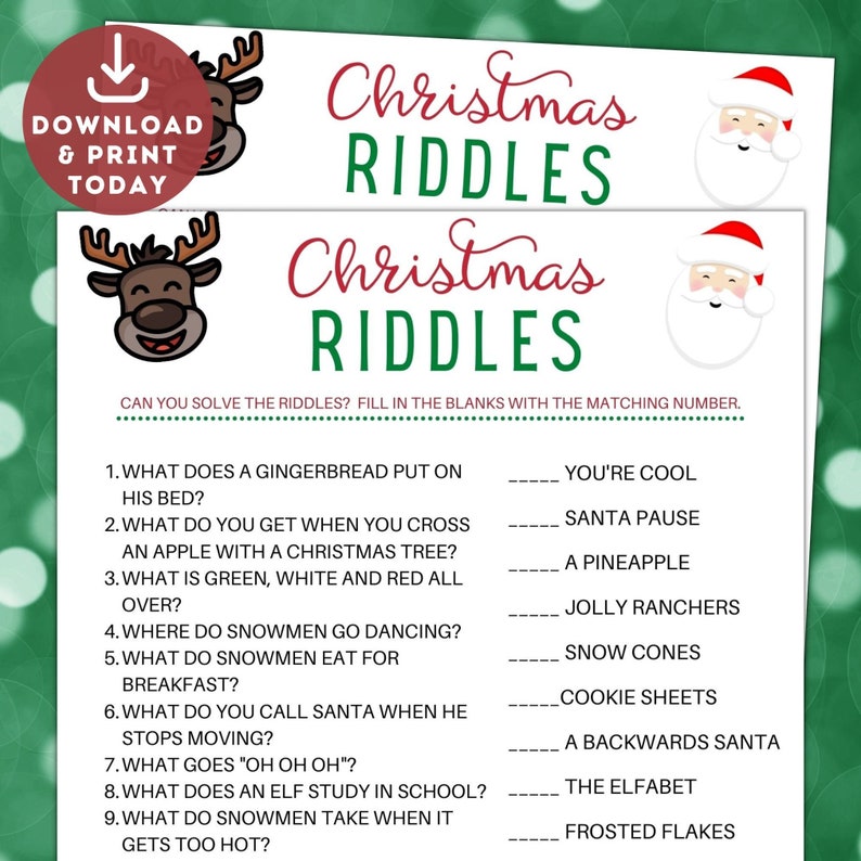Christmas Riddles / Christmas Party Games / Christmas Trivia / - Etsy