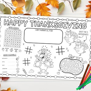 Fall Thanksgiving Placemat for Kids Table Decor Thanksgiving Coloring ...