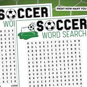 Soccer Word Search / Printable Soccer Team Party Games / Soccer Games ...