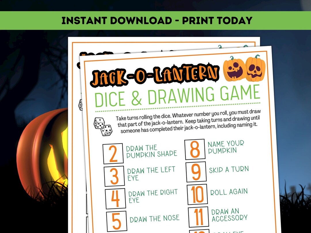 Draw a Pumpkin Dice Game / Halloween Party Games / Printable Halloween ...