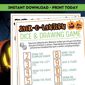 Draw a Pumpkin Dice Game / Halloween Party Games / Printable Halloween ...