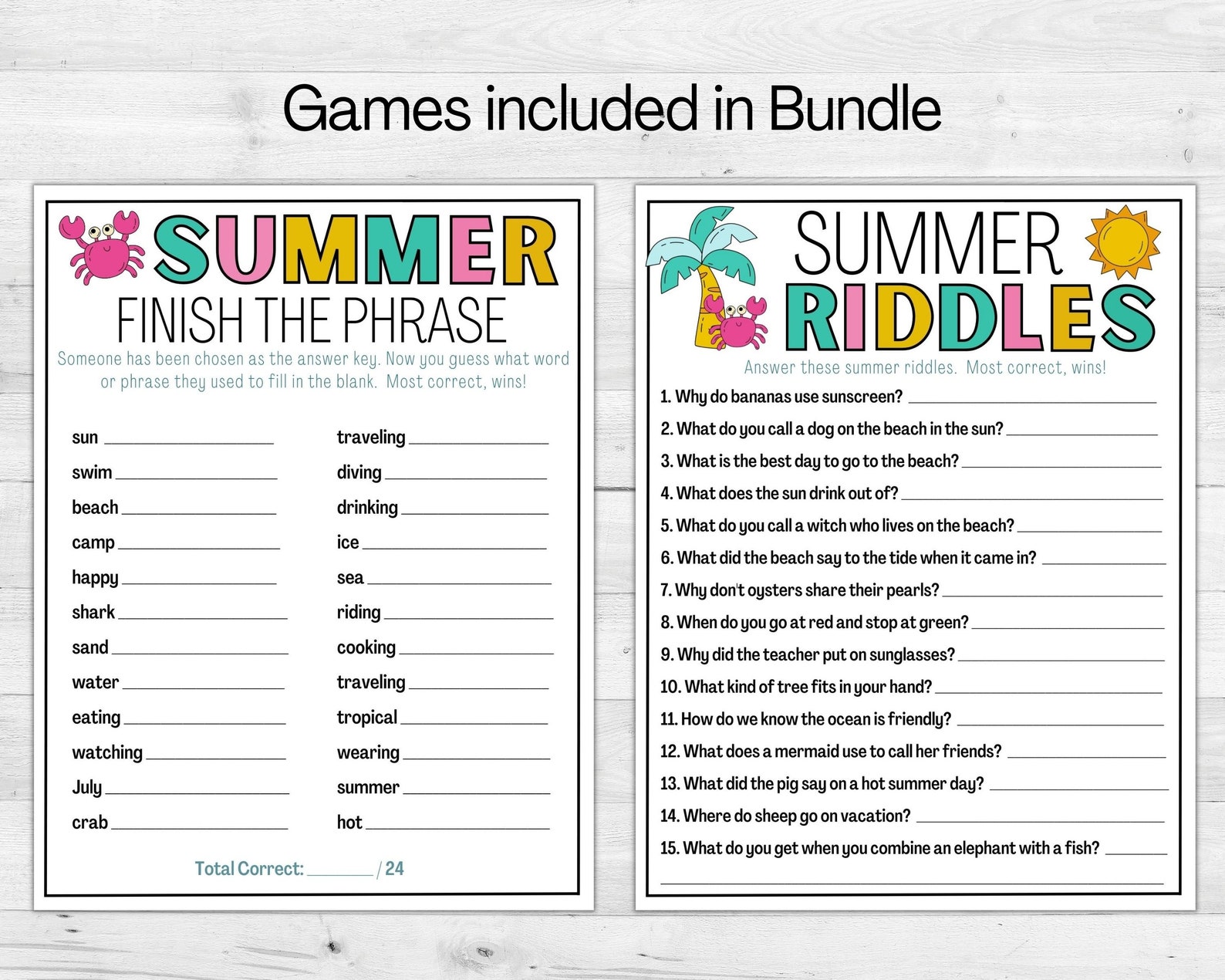 Summer Game BUNDLE / Summer Party Games / Printable Summertime Games ...
