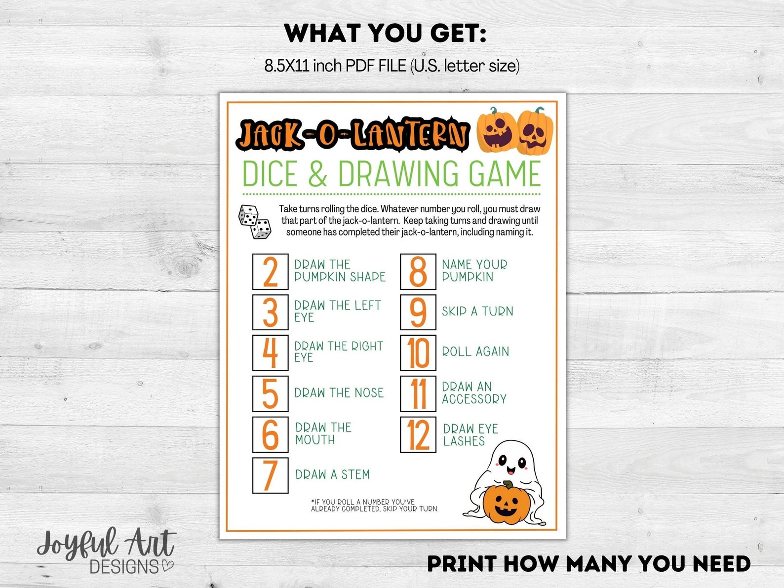 Draw a Pumpkin Dice Game / Halloween Party Games / Printable Halloween ...