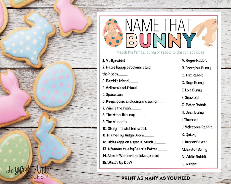 Name That Bunny Game / Easter Party Games / Printable Easter - Etsy