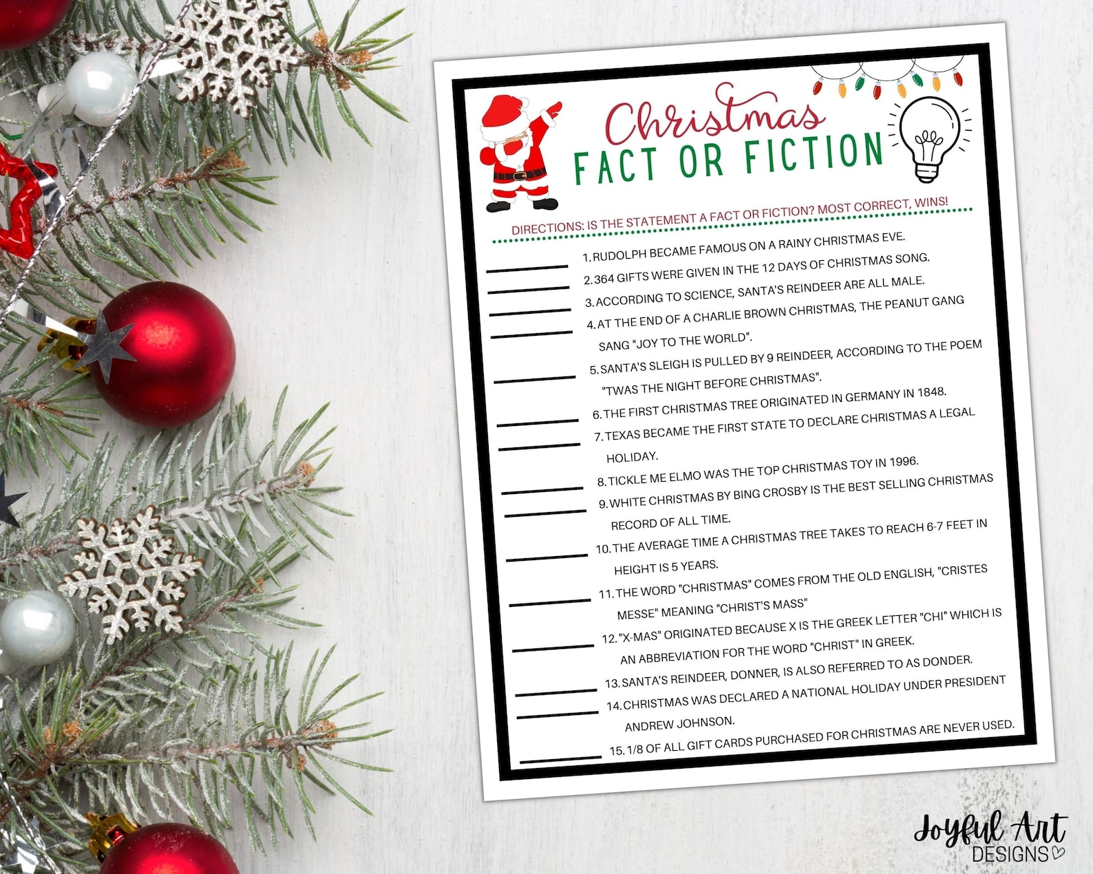 Christmas Fact or Fiction Game / Christmas Party Games / Fun - Etsy