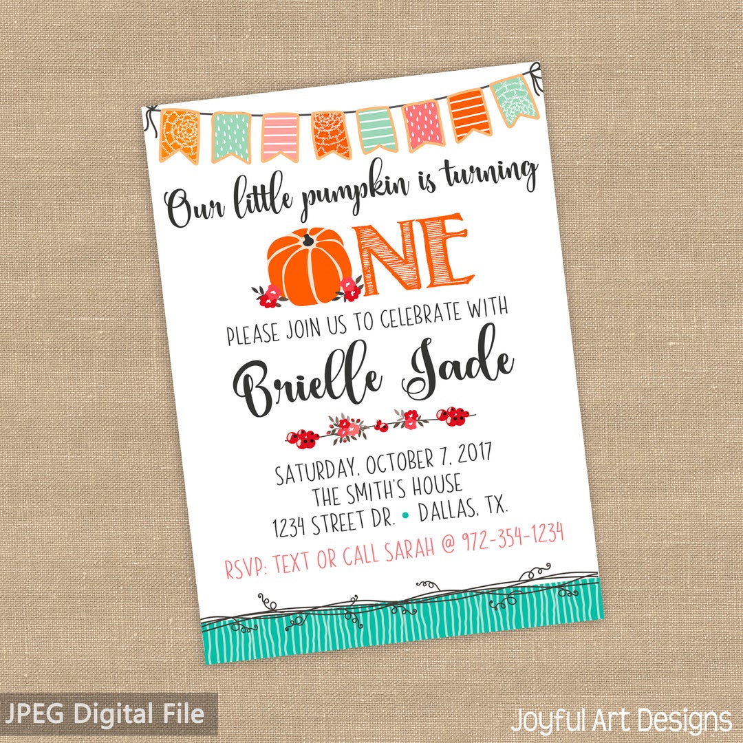 Fall Birthday Party Invitation. Pumpkin Birthday Party Invite. 1st ...