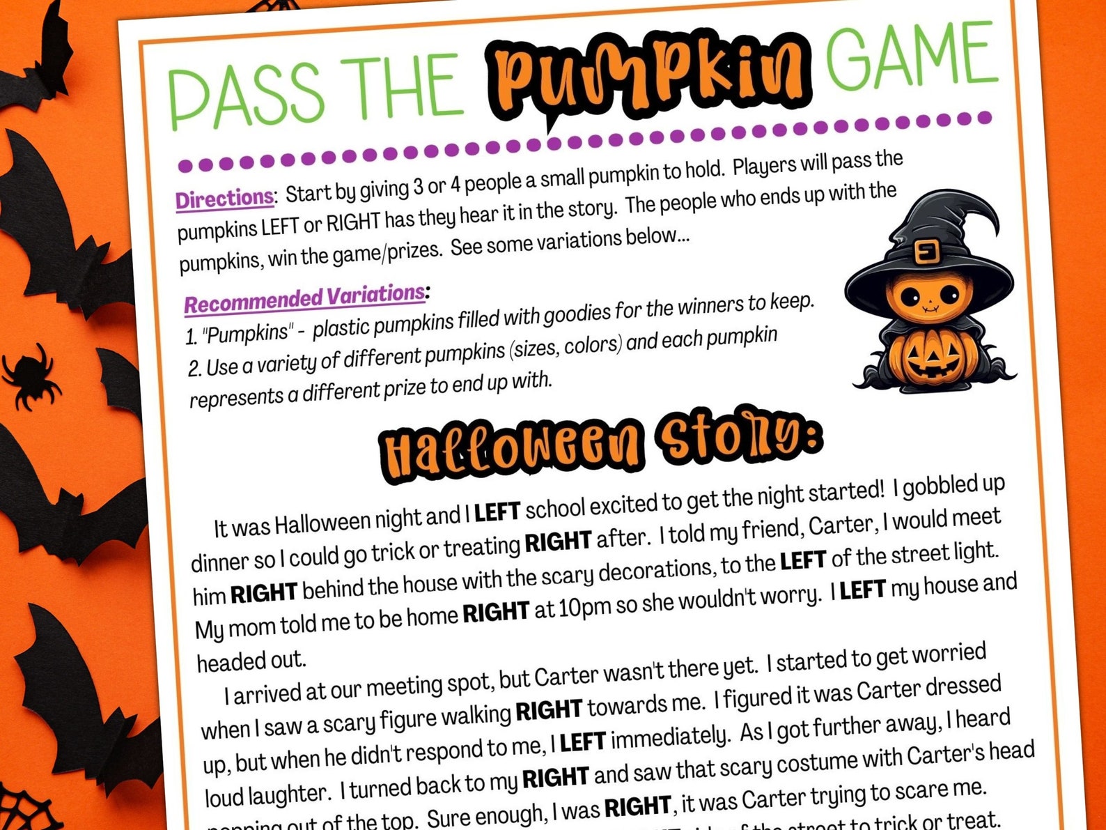 Pass the Pumpkin Game / Halloween Printable / Left Right Game ...