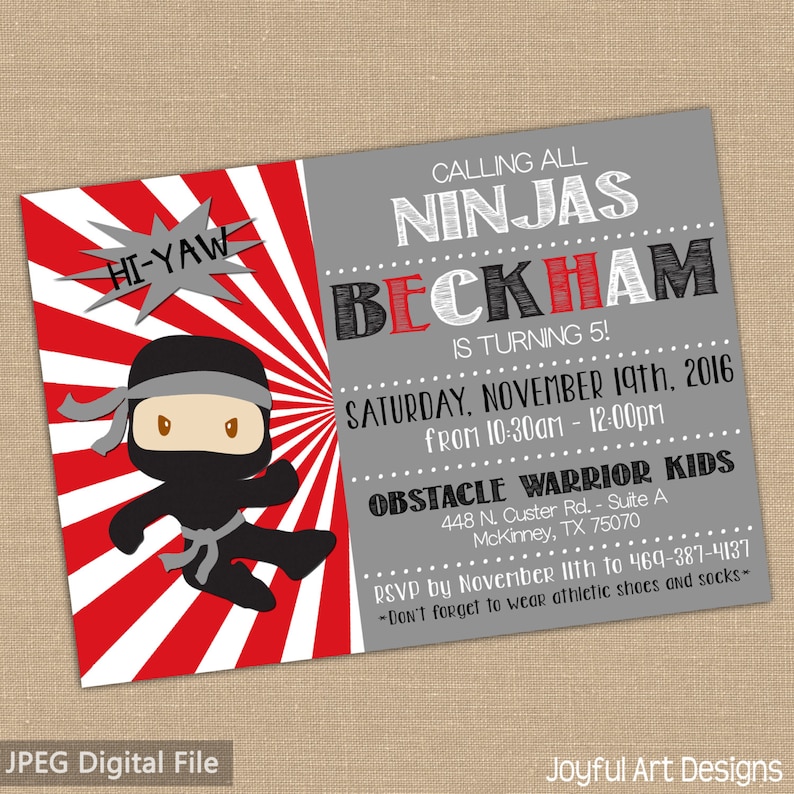 Ninja Warrior Birthday Invitation. American Ninja Warrior Party. Ninja ...