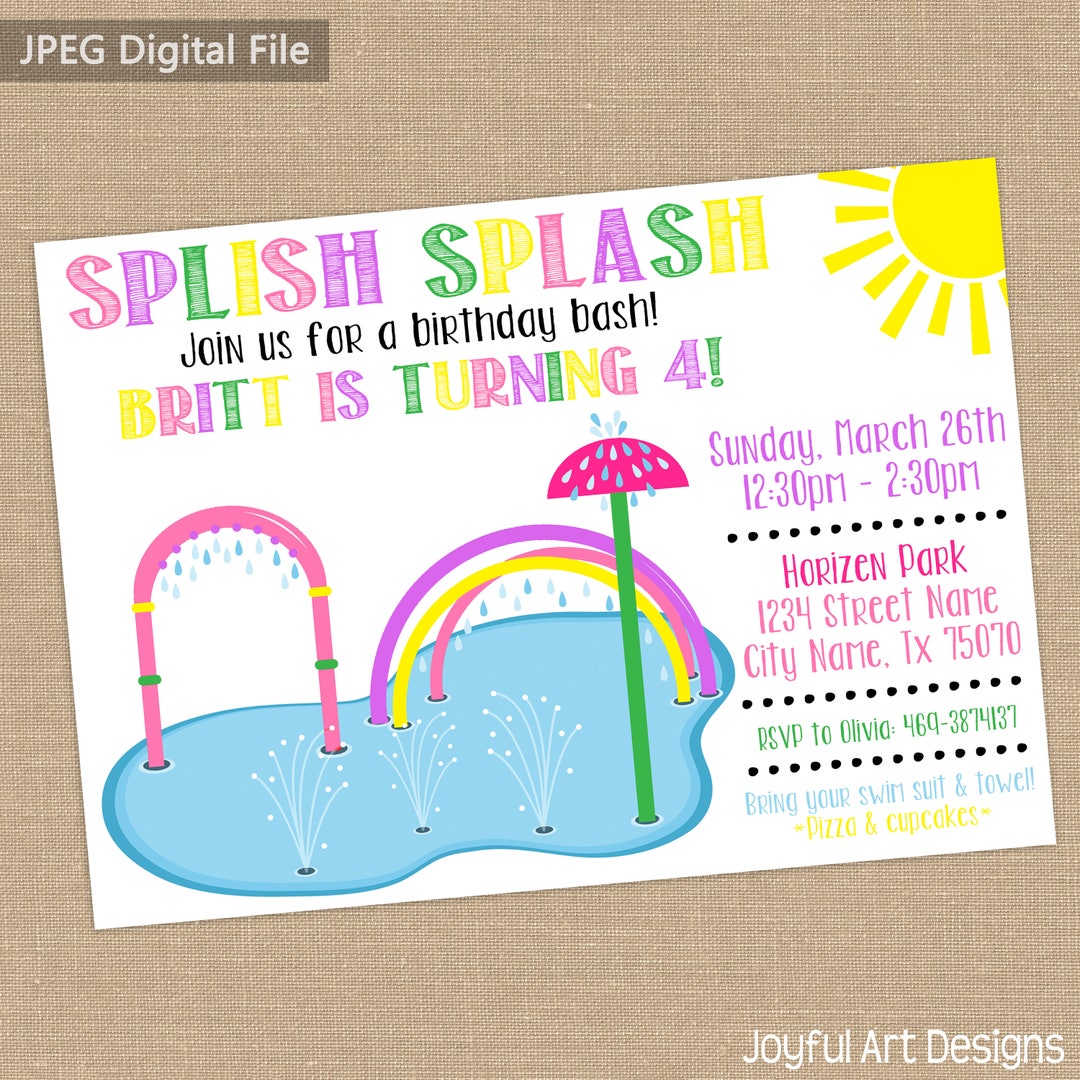 Splash Pad Party Invitation. Park Birthday Party Invite. Party Decor ...