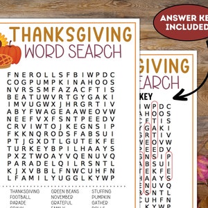 Thanksgiving Word Search / Thanksgiving Printable Games / Kids Table ...