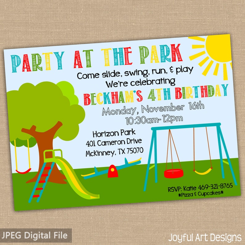Printable Park Birthday Invitation. Park Birthday Party - Etsy