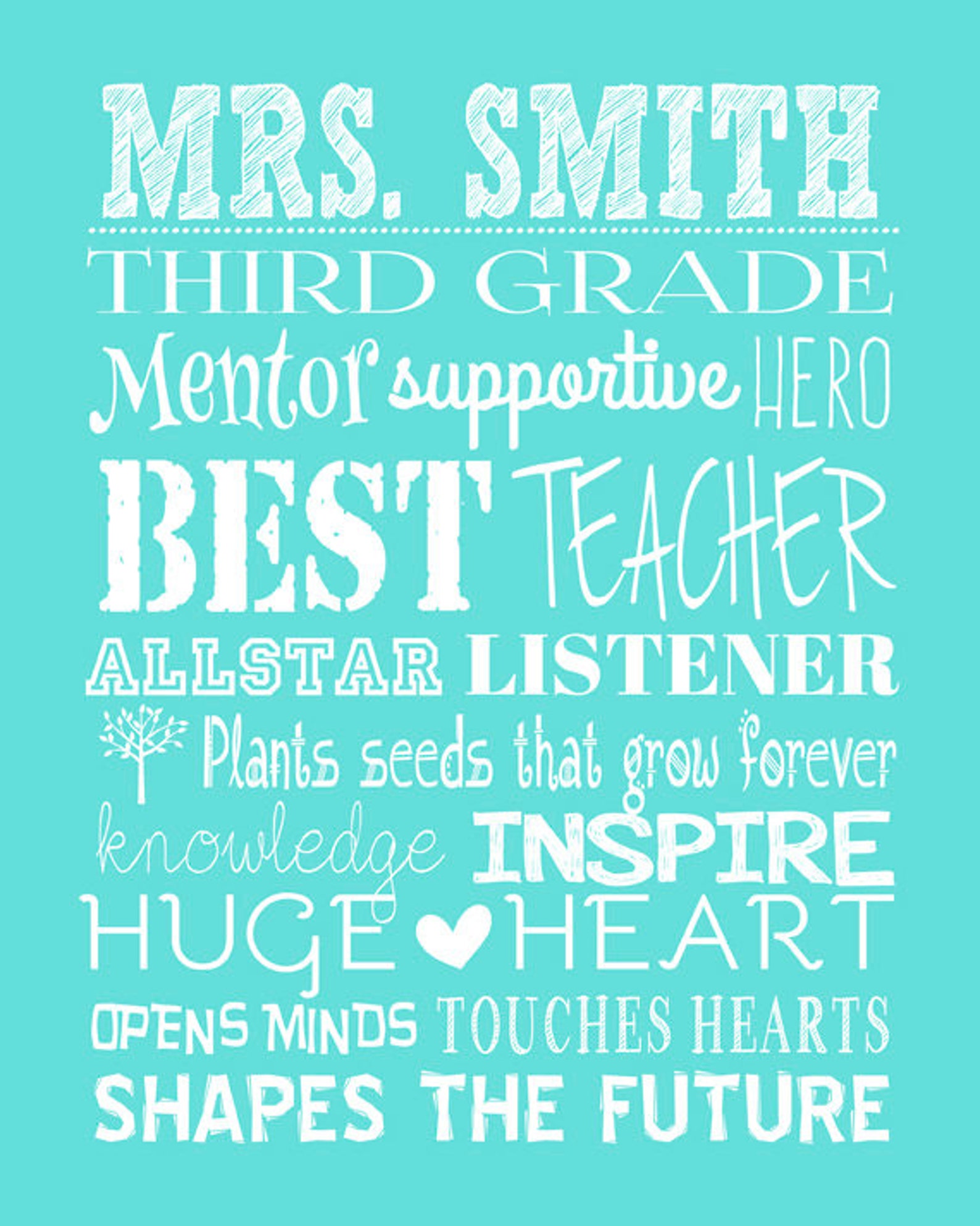 Teacher Subway Art PRINTABLE. Custom Teacher Name Custom Colors ...