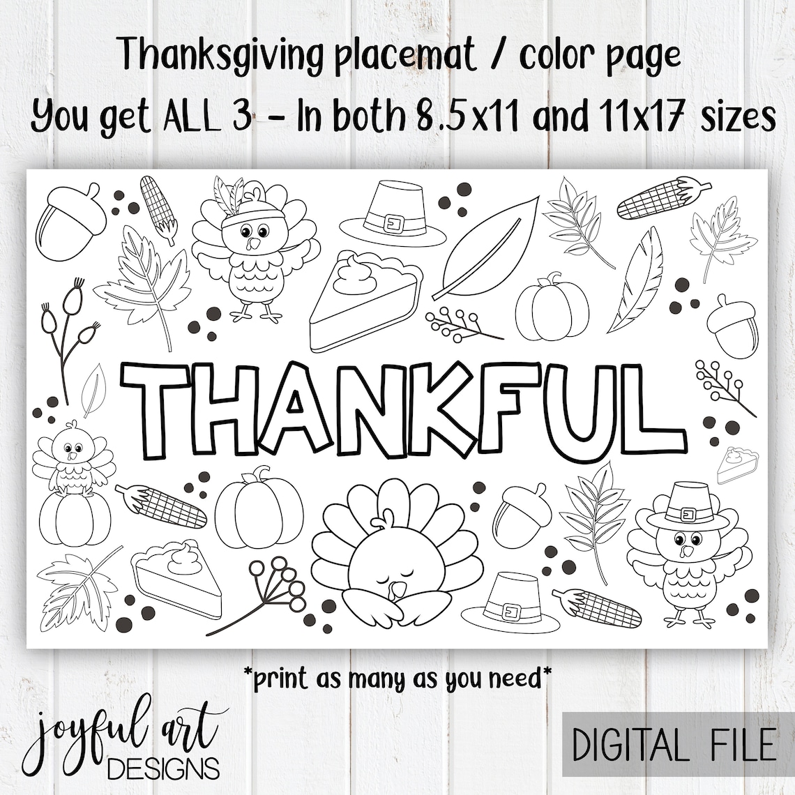 Printable Thanksgiving Placemats 8.5x11 and 11x17 THREE | Etsy