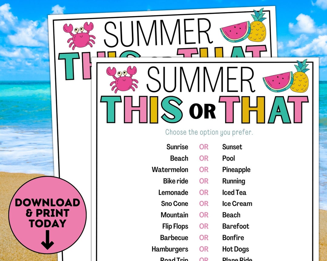 Summer This or That / Summer Party Game / Printable Summertime Game ...