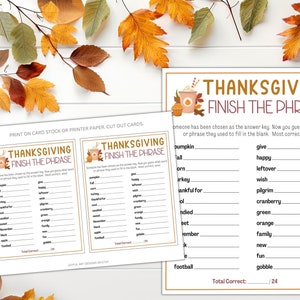 Thanksgiving Finish the Phrase / Finish the Phrase Game / Fall Holiday ...