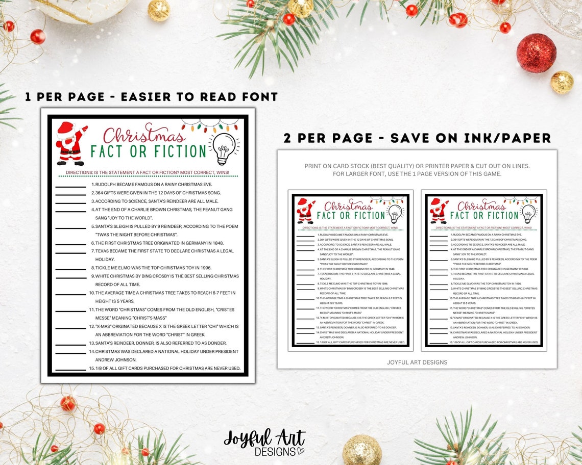 Christmas Fact or Fiction Game / Christmas Party Games / Fun - Etsy