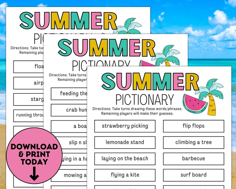 Summer Pictionary Game / Summer Party Game / Printable Summertime Game ...