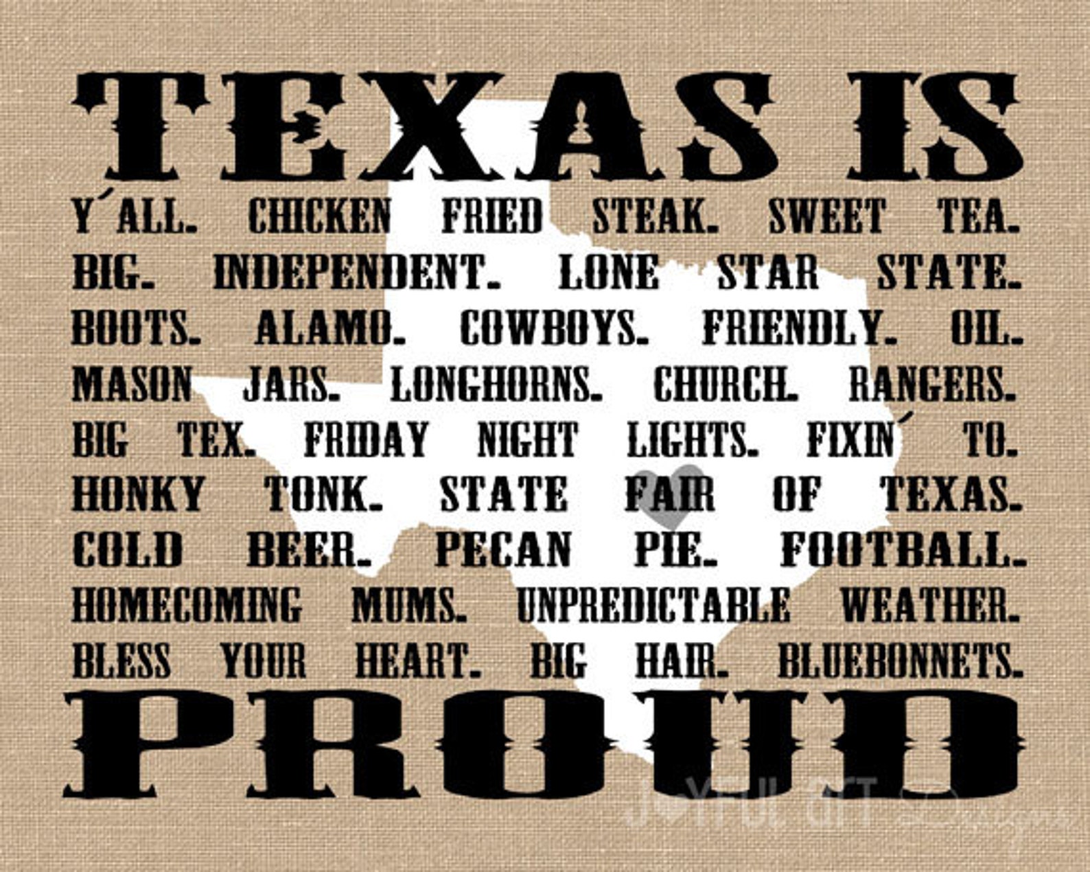 Texas Words PRINTABLE. List of Words That Describe Texas on Burlap ...