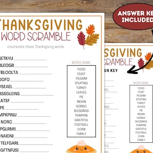 Thanksgiving Word Scramble Game / Fun Thanksgiving Games / Word ...