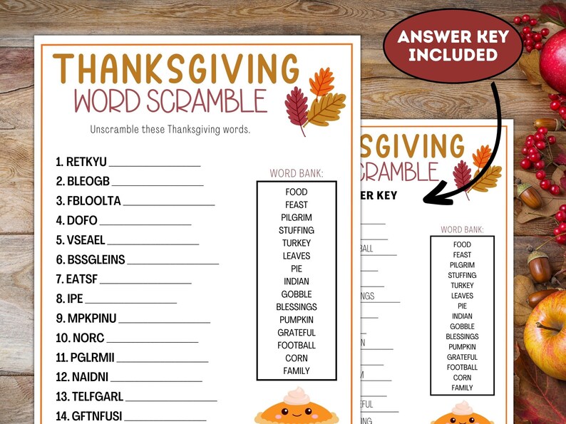 Thanksgiving Word Scramble Game / Fun Thanksgiving Games / Word ...