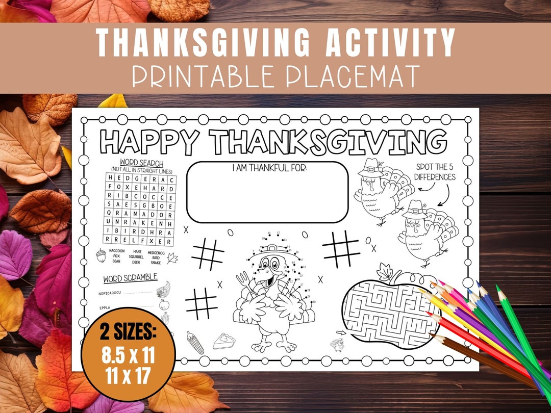Fall Thanksgiving Placemat for Kids Table Decor Thanksgiving Coloring ...